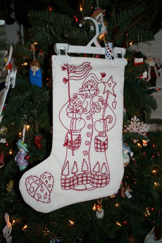 Hand Embroidered Patriotic Santa Stocking on Luulla
